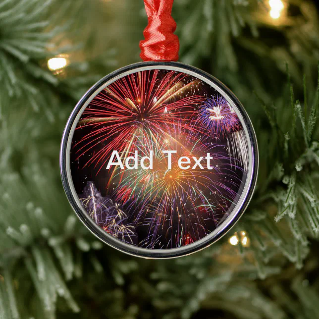 Fireworks Finale Custom Text Metal Ornament | Zazzle