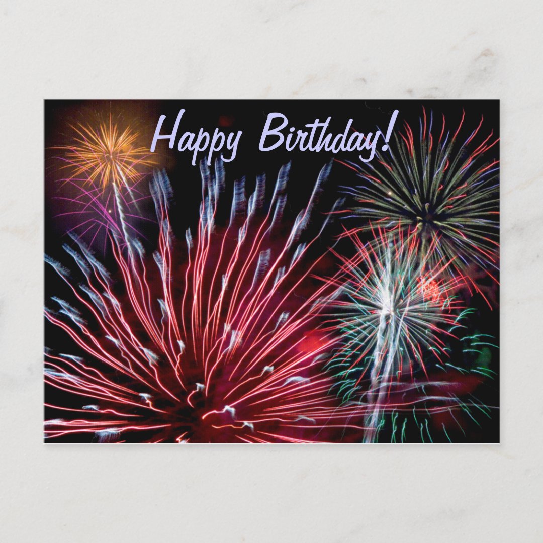 Fireworks, Happy Birthday! Postcard | Zazzle