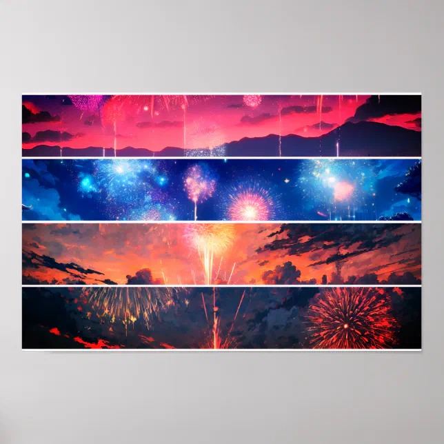 Fireworks Landscape Photo Collage Poster | Zazzle