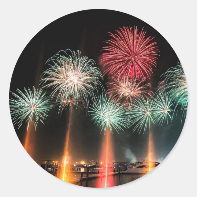 Fireworks...Let's celebrate Classic Round Sticker | Zazzle