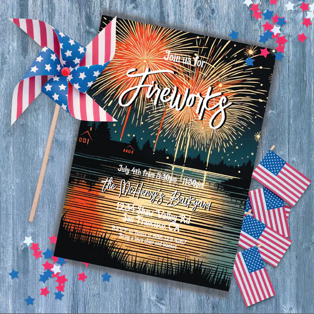 Fireworks on the lake Party Invitation | Zazzle