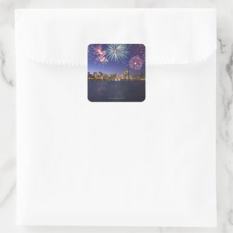 Fireworks over Chicago skyline 2 Square Sticker | Zazzle