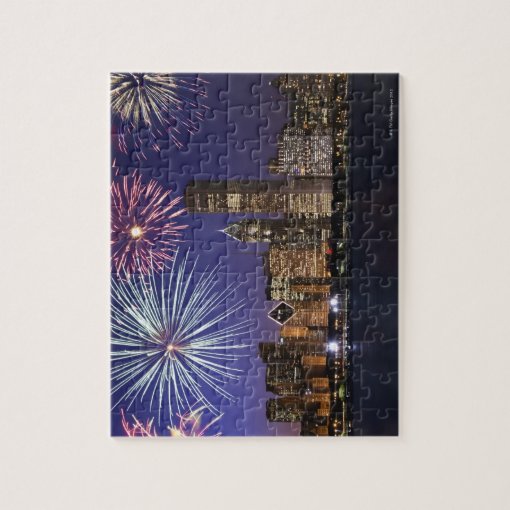 Fireworks over Chicago skyline Jigsaw Puzzle | Zazzle