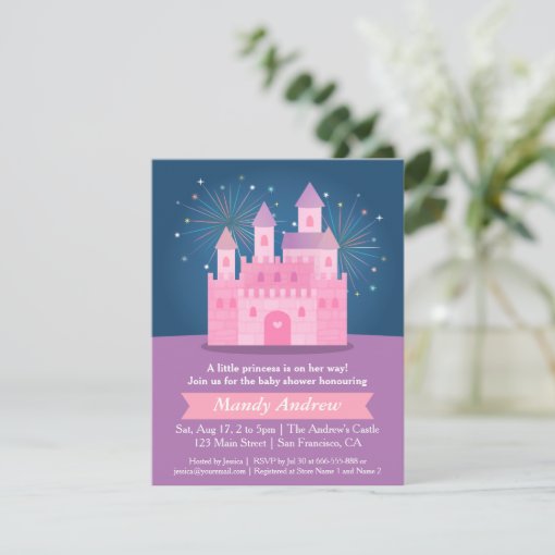 Fireworks Princess Castle Baby Girl Shower Party Invitation | Zazzle