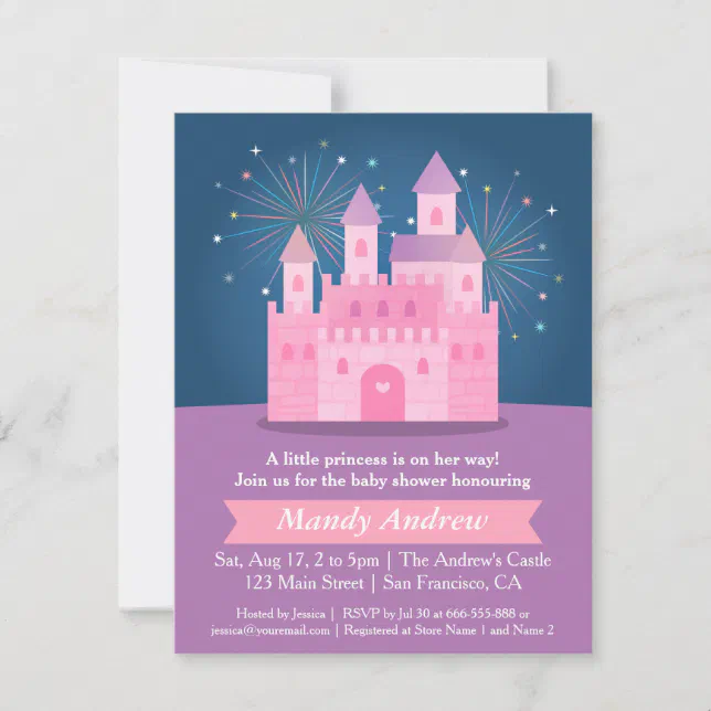 Fireworks Princess Castle Baby Girl Shower Party Invitation | Zazzle