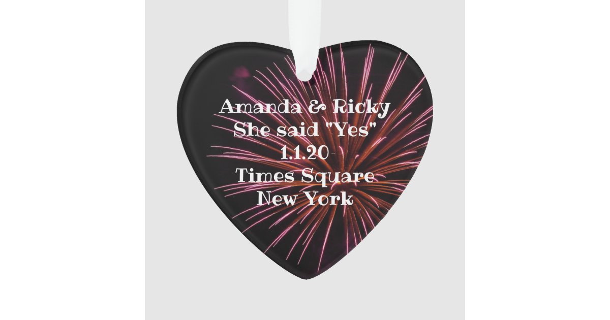 Fireworks She Said Yes Heart Shaped Photo Ornament | Zazzle