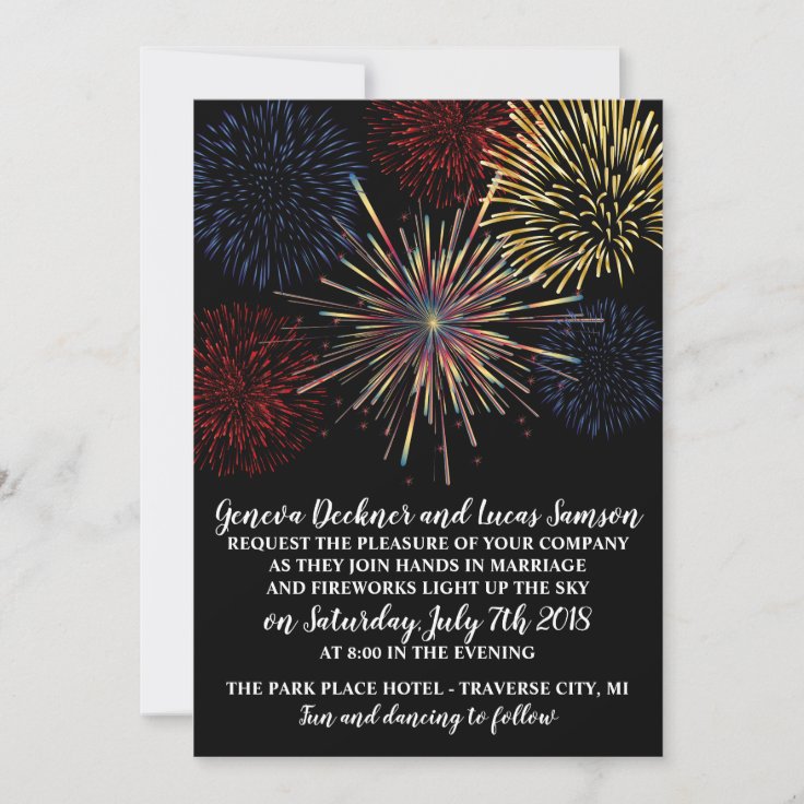 Fireworks Sky Fourth of July Wedding Invitation | Zazzle