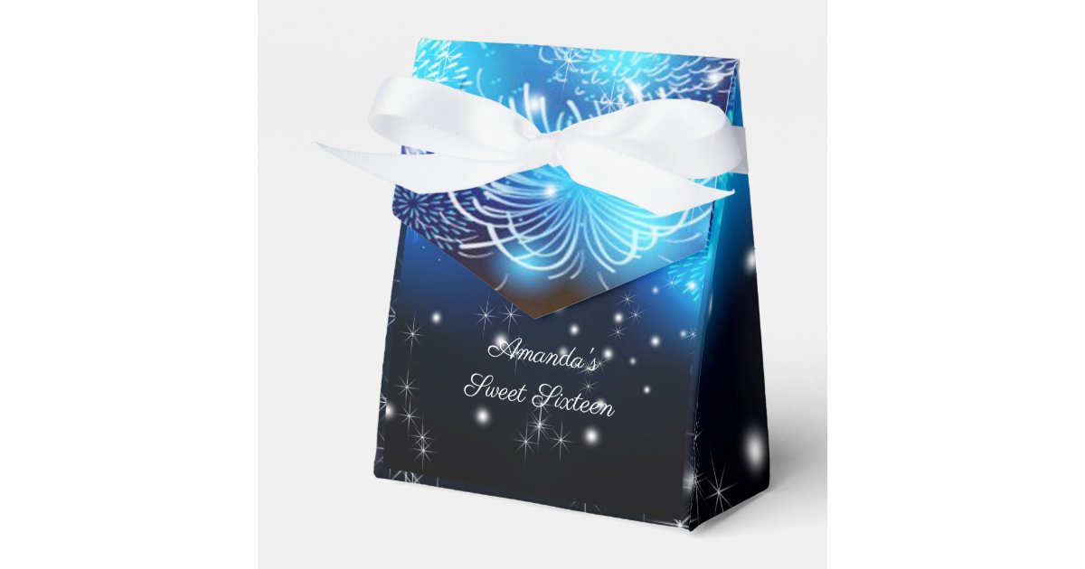 Fireworks, Sparkle, Blue, Sweet Sixteen, Favor Boxes | Zazzle
