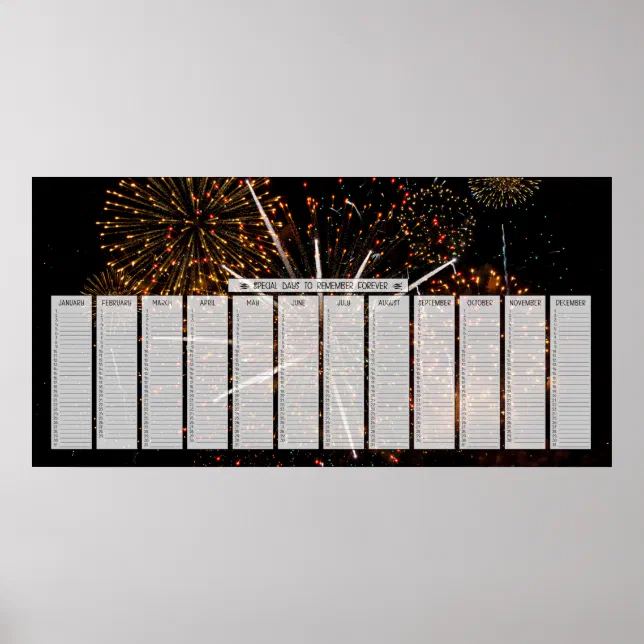 Fireworks Special Days to Remember Calendar Poster | Zazzle