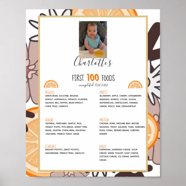 First 100 Foods Baby Weaning Poster | Zazzle