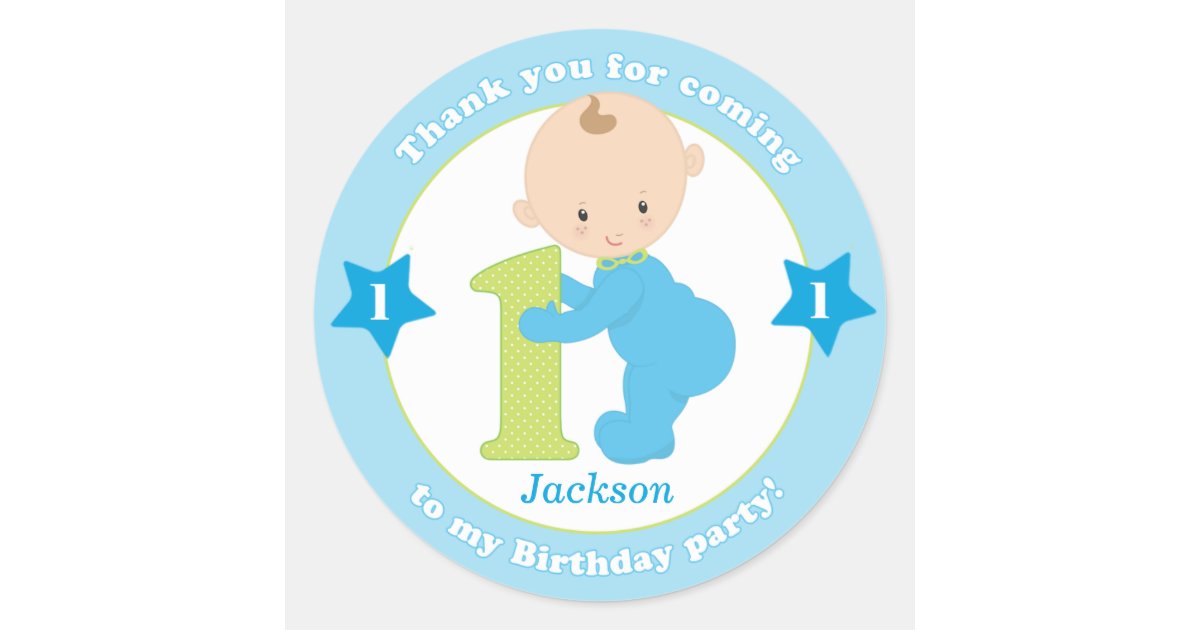 First 1st kids birthday sticker stickers favors | Zazzle