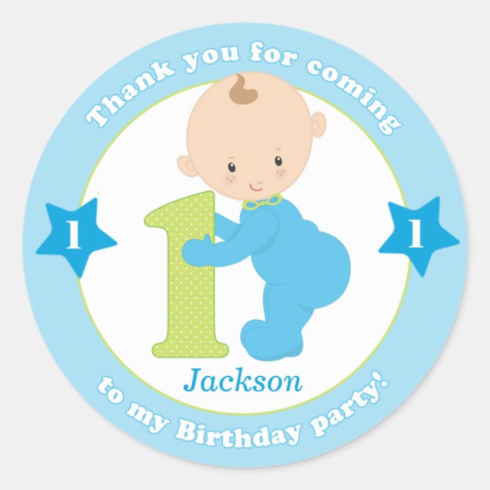 First 1st kids birthday sticker stickers favors | Zazzle.com