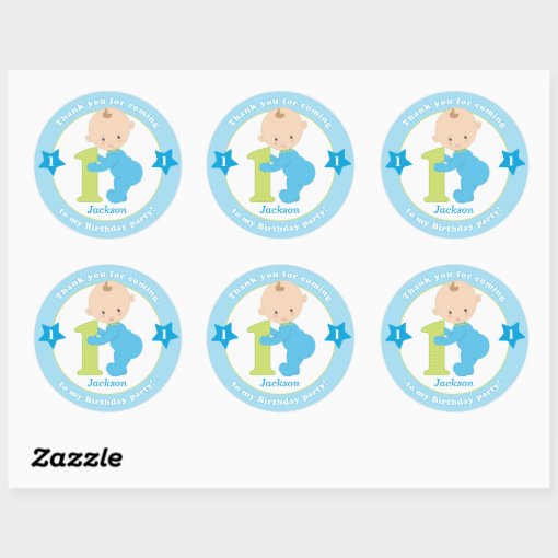 First 1st kids birthday sticker stickers favors | Zazzle