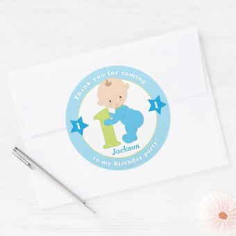 First 1st kids birthday sticker stickers favors | Zazzle