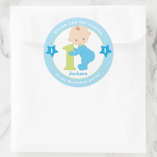 First 1st kids birthday sticker stickers favors | Zazzle