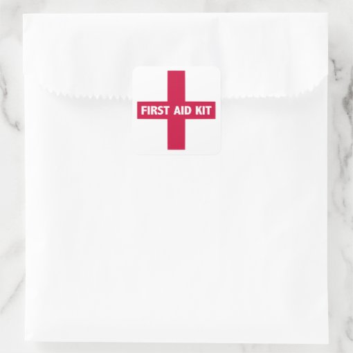 First Aid Kit Sign Square Sticker | Zazzle