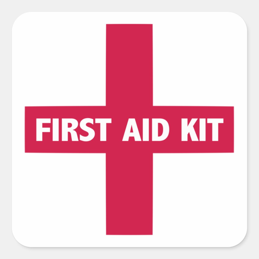 First Aid Kit Sign Square Sticker | Zazzle