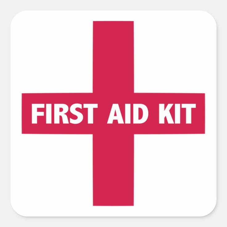First Aid Kit Sign Square Sticker | Zazzle
