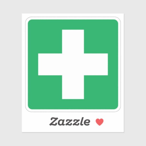 First aid symbol stickers, white cross on green sticker | Zazzle