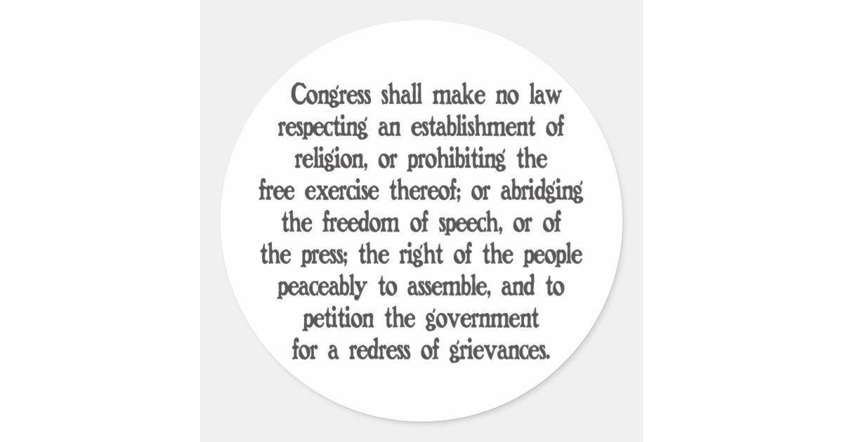 First Amendment Classic Round Sticker | Zazzle