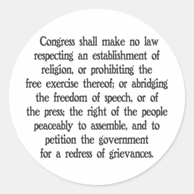 First Amendment Classic Round Sticker | Zazzle