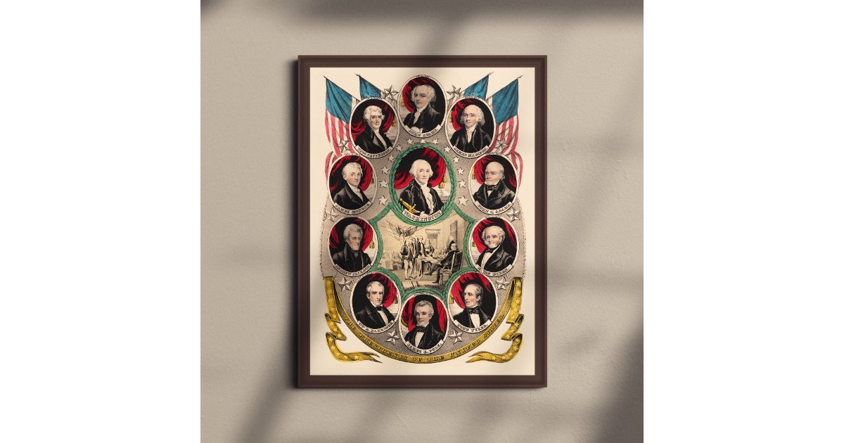 First American Presidents Restored 1844 Lithograph Poster | Zazzle