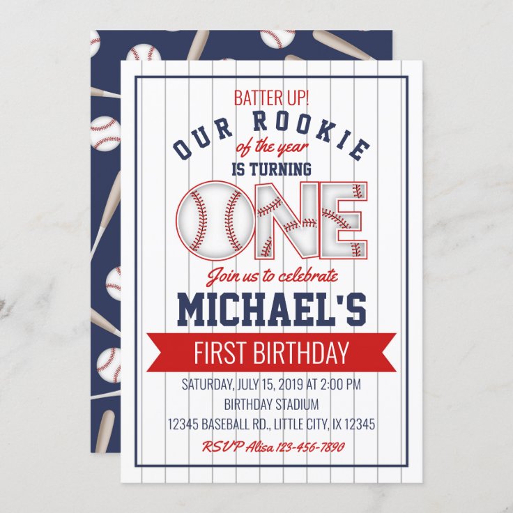 First Baseball Birthday Invitation | Zazzle