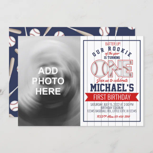 First Baseball Birthday Invitation with photo | Zazzle