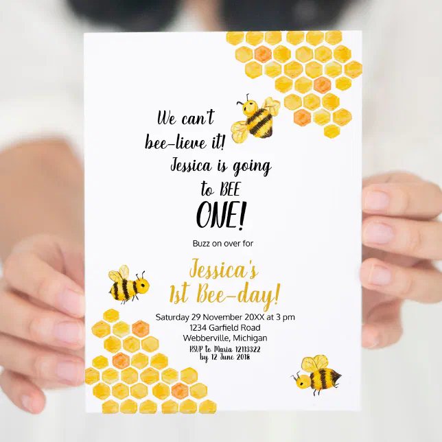 First Bee-Day Bee Birthday Invitation | Zazzle