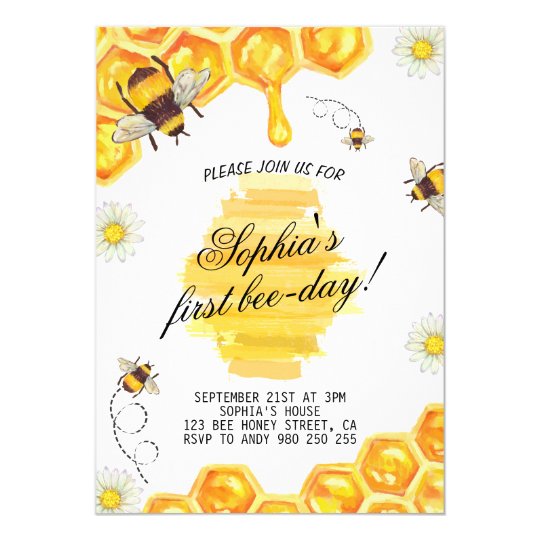 First Bee-Day Bee Honey Bee 1st Birthday Party Invitation | Zazzle.com