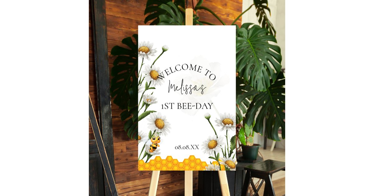 First Bee Day Birthday Welcome Sign | Zazzle