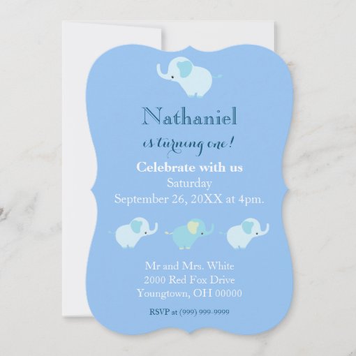 First Birthday Baby Boy Blue Elephants Invitation | Zazzle