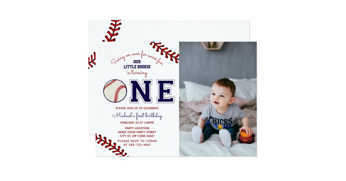 First Birthday Baseball Photo Invitation | Zazzle.com