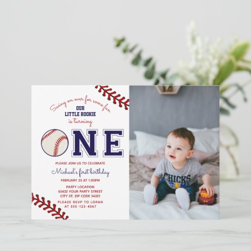 First Birthday Baseball Photo Invitation | Zazzle
