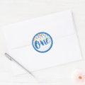 First Birthday Blue Glitter Round Sticker | Zazzle