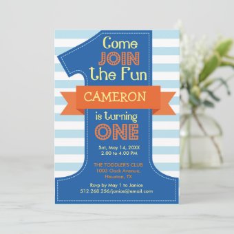 First Birthday Boy Blue Birthday Party Invitation | Zazzle