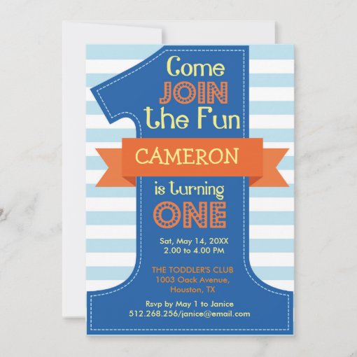 First Birthday Boy Blue Birthday Party Invitation | Zazzle