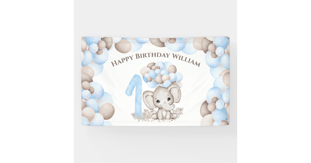 First Birthday Boy Cute Elephant Banner | Zazzle
