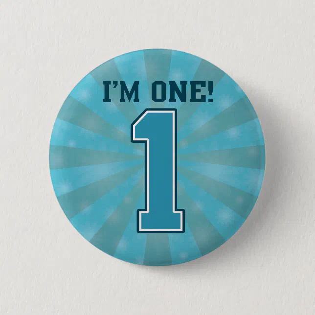 First Birthday Boy, I'm One, Big Blue Number 1 Button | Zazzle