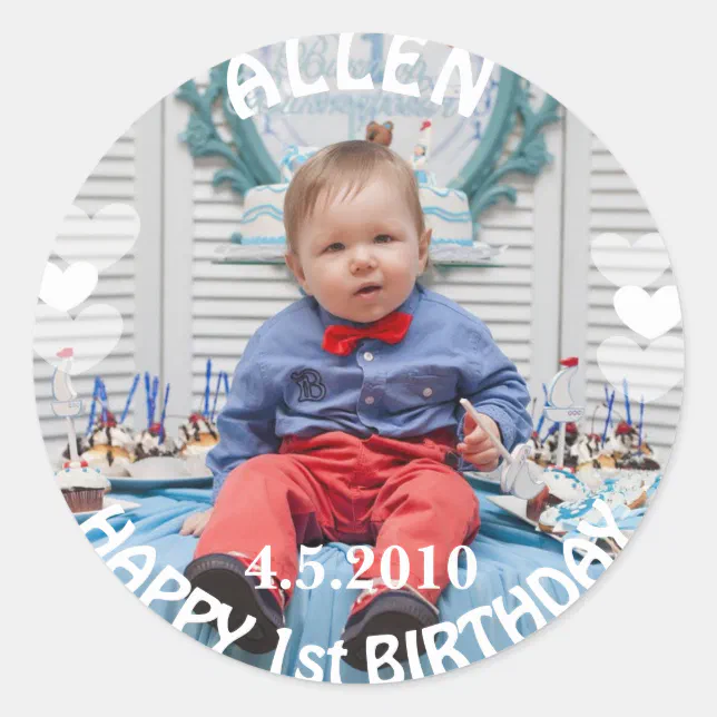 First Birthday Boy Photo Sticker | Zazzle