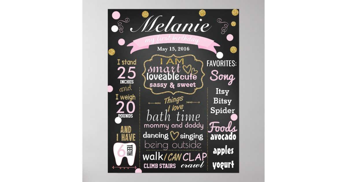 First Birthday Chalkboard sign confetti | Zazzle