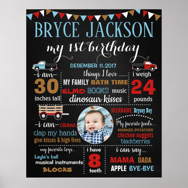 First Birthday chalkboard sign for a boy | Zazzle