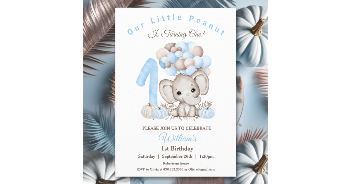 First Birthday Cute Elephant Fall Boy Invitation | Zazzle