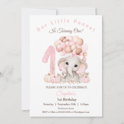 First Birthday Cute Elephant Fall Girl Invitation | Zazzle