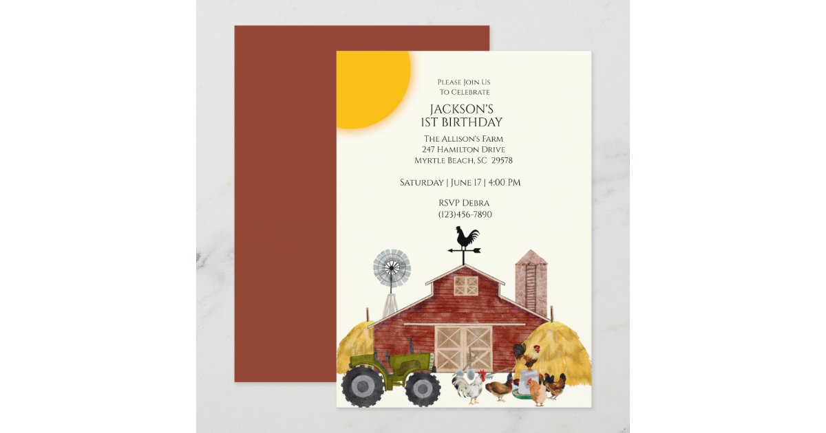 First Birthday Farm Barn Animals Invitations | Zazzle