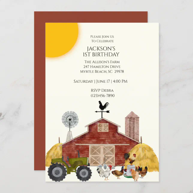 First Birthday Farm Barn Animals Invitations | Zazzle