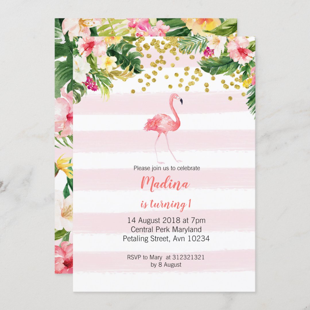 First birthday flamingo invitations | Zazzle
