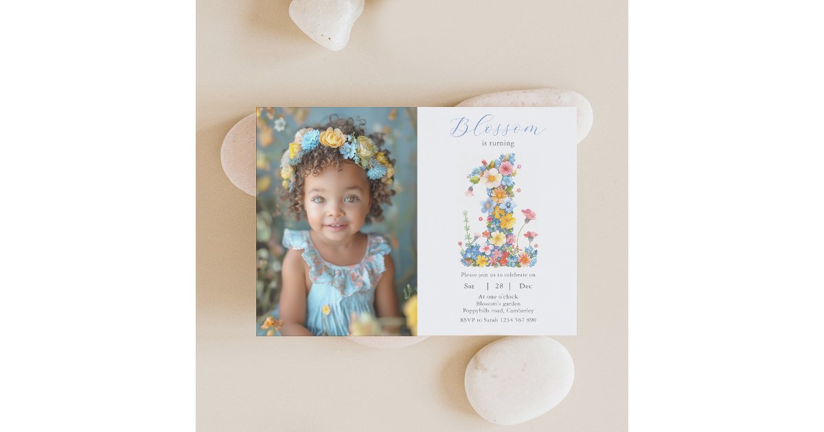 First Birthday Floral Number 1 Photo Invitation | Zazzle