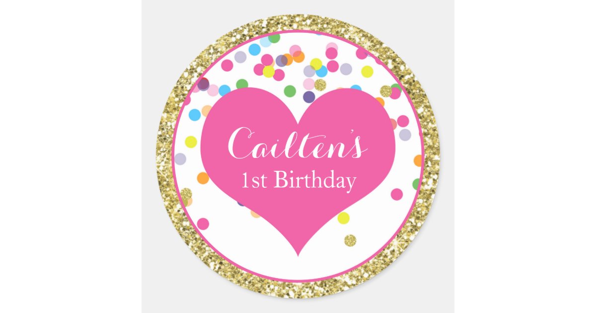 First Birthday Gold Glitter Round Sticker | Zazzle