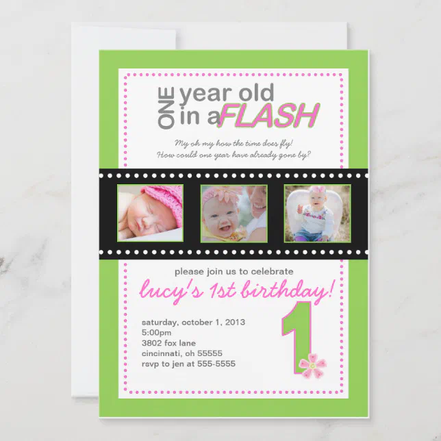 First Birthday Invitation with Photos One Year Old | Zazzle